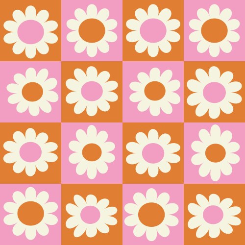Checkered pink orange flowers seamless pattern Vector Image