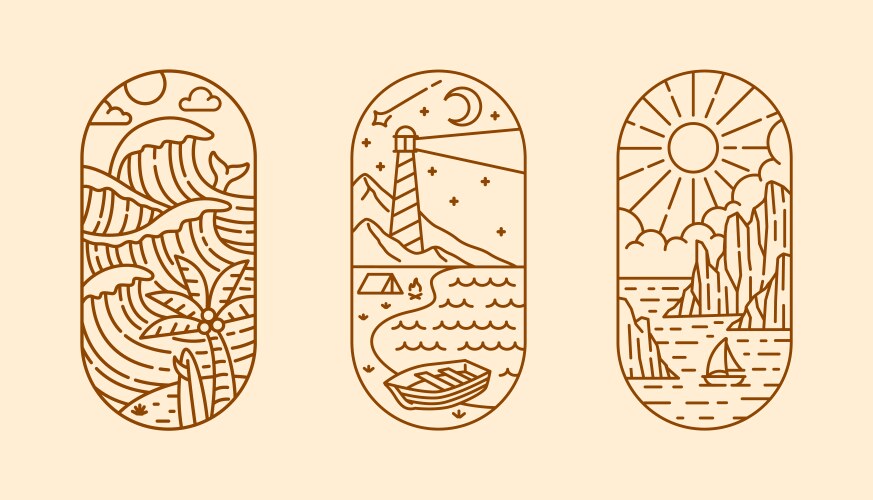 Beautiful nature line art Royalty Free Vector Image