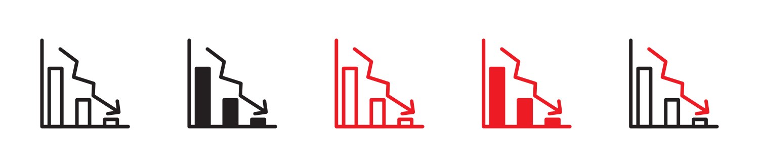 Reduction chart icon set downward graph symbol Vector Image