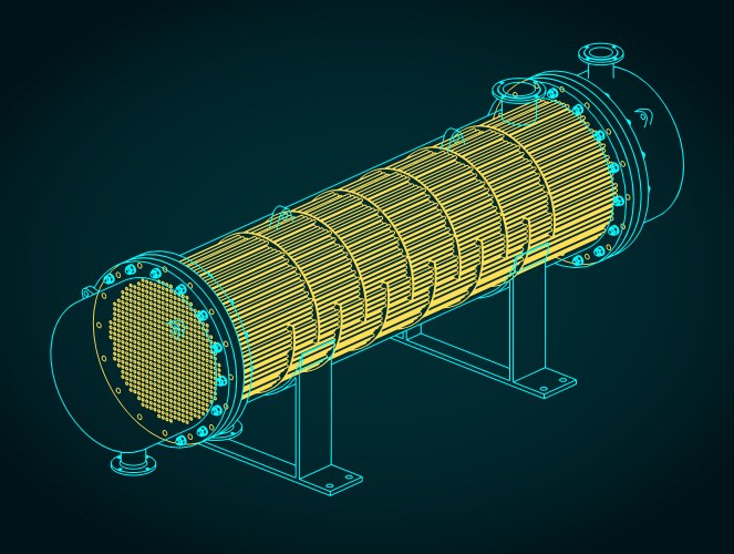Shell and tube heat exchanger blueprints Vector Image