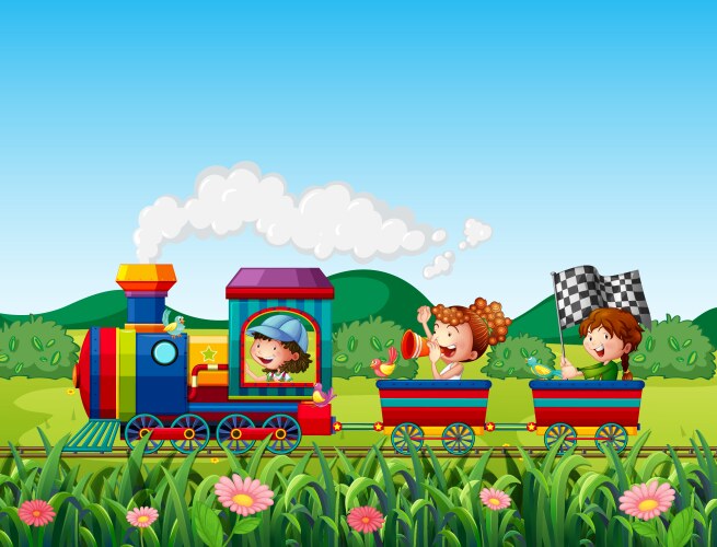 Children riding on the train Royalty Free Vector Image