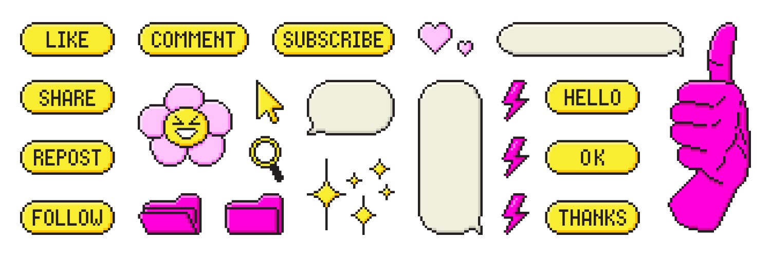 Retro set of pixel art dialogue box with glitch Vector Image