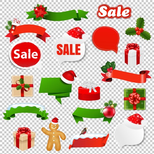 Vintage christmas set transparent background Vector Image