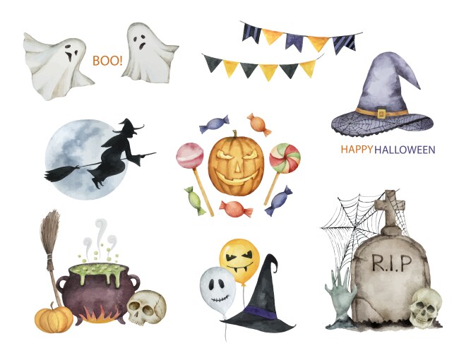 Kawaii cute halloween clipart set Royalty Free Vector Image