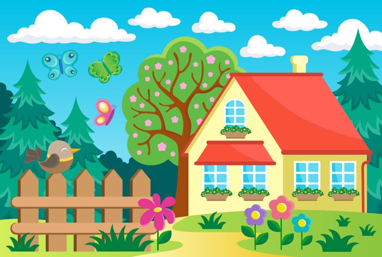 Outdoor backyard background cartoon Royalty Free Vector