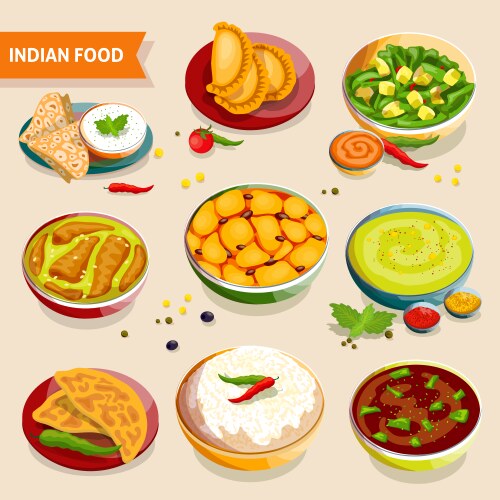 Cartoon set of traditional indian food Royalty Free Vector