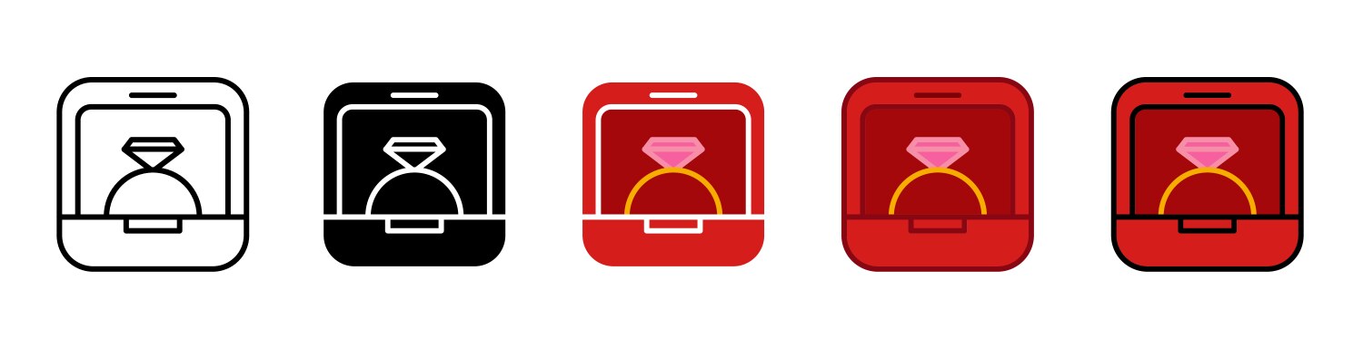 Ring icon set bridal diamond wedding ring box Vector Image