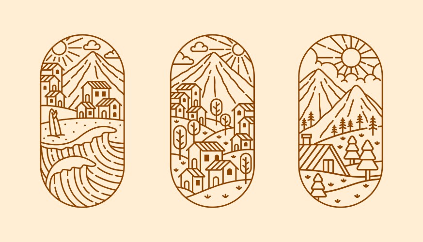 Beautiful nature line art Royalty Free Vector Image