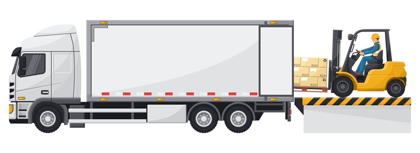 Forklift loading a pallet with boxes Royalty Free Vector