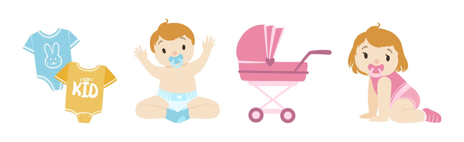 Baby boy and girl infant character set Royalty Free Vector