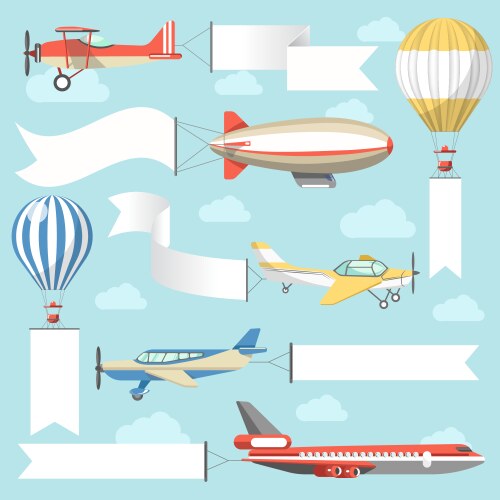 Plane with banner flying flag on helicopter Vector Image