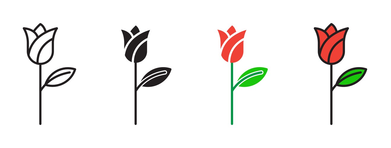 Rose icon set flower bloom petal symbol in a Vector Image