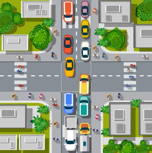 City Intersection with Traffic Lights Royalty Free Vector