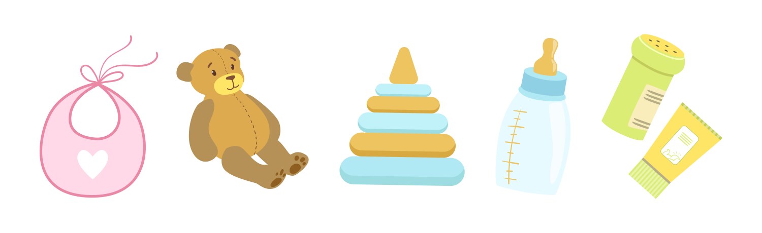 Baby nursery item and infant object set Royalty Free Vector