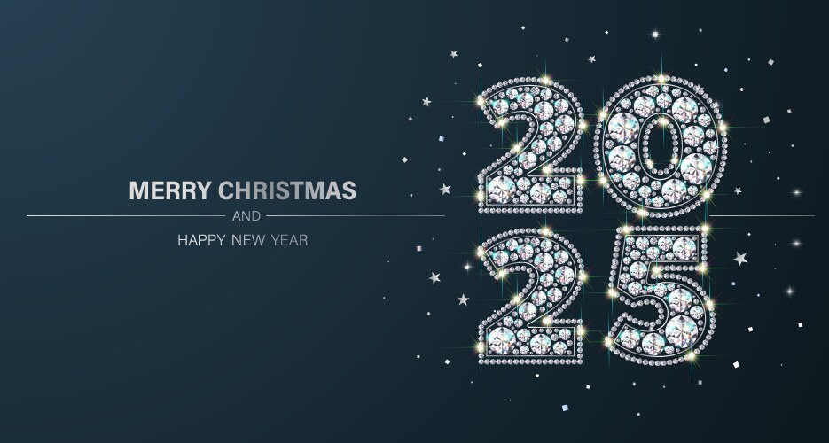 Numbers 2025 year banner sparkling diamonds Vector Image