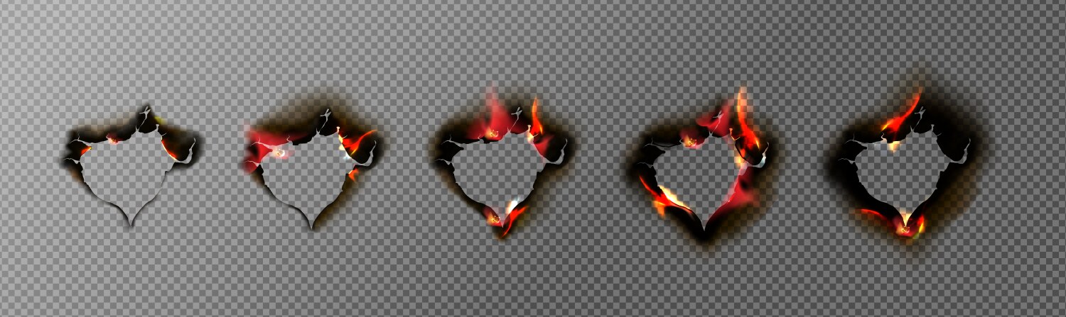 Burn paper holes and borders burnt pages set Vector Image