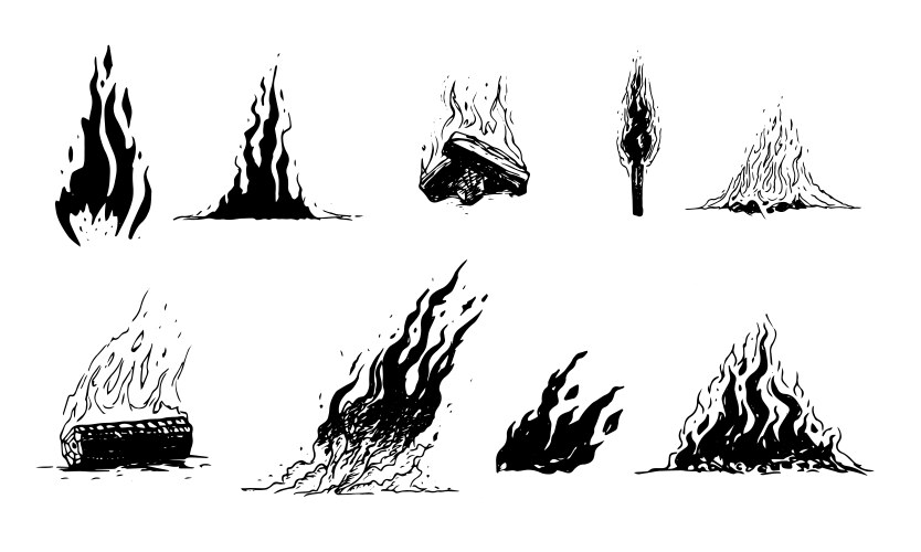 Hand drawn fire flames Royalty Free Vector Image