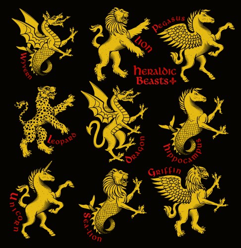 Heraldic coat of arms with lion and eagle Vector Image