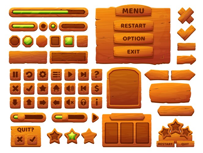 Wooden button cartoon interface ui or game gui Vector Image