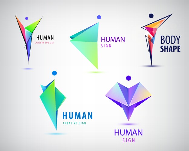 Set human body logos people shapes linear Vector Image