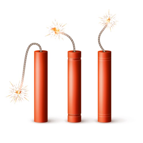 Set of dynamite and explosives with burning wick Vector Image