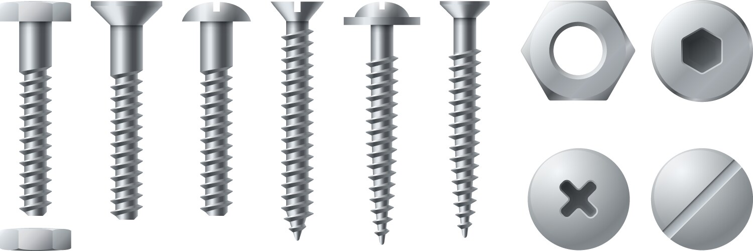Realistic old rusty screw and bolt heads top view Vector Image