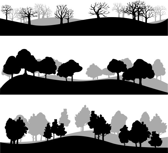 Set of different landscapes with trees Royalty Free Vector