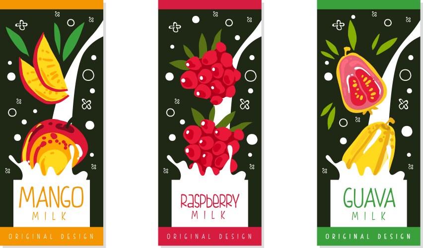 Fruit milk labels set organic product badges Vector Image