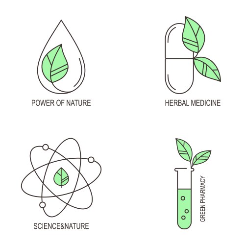 Natural alternative herbal medicine icons Vector Image