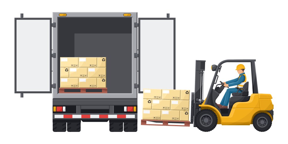 Industrial worker loading boxes into a isothermal Vector Image