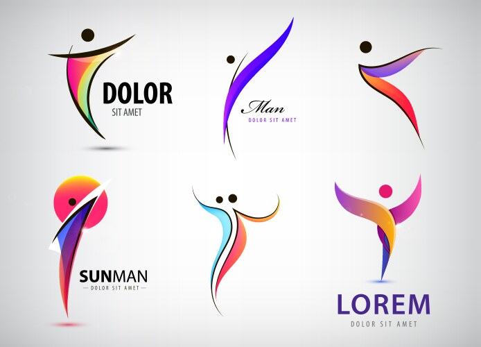 Set human body logos people shapes linear Vector Image