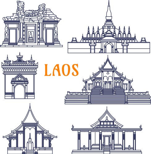 Laos travel attraction label Royalty Free Vector Image