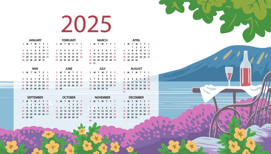 Calendar for 2025 with nature Royalty Free Vector Image