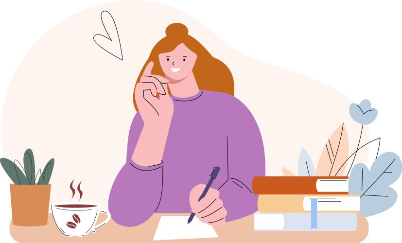 Young girl write diary cartoon author Royalty Free Vector