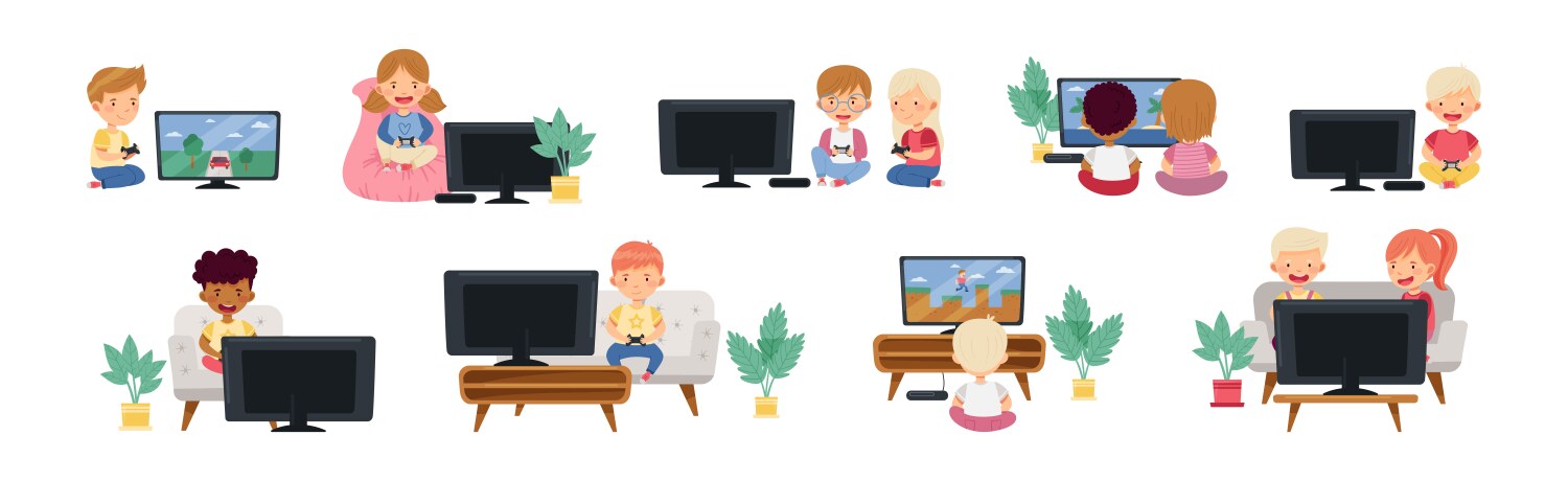 Kids playing video games with gamepad Royalty Free Vector