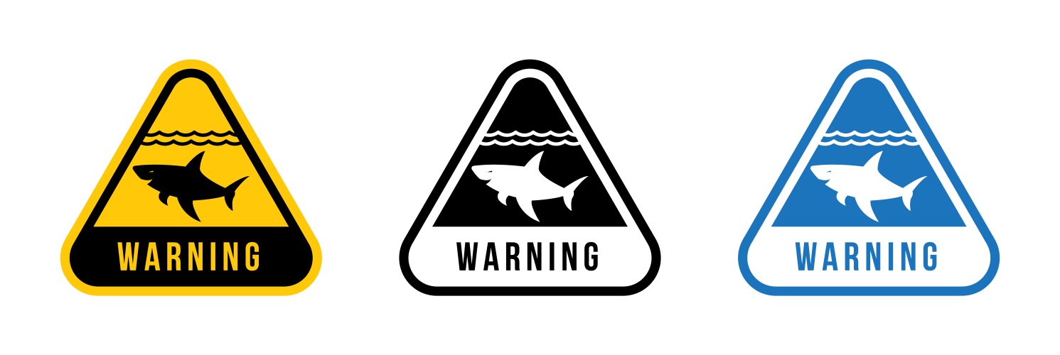 Shark warning sign icon set caution for marine Vector Image