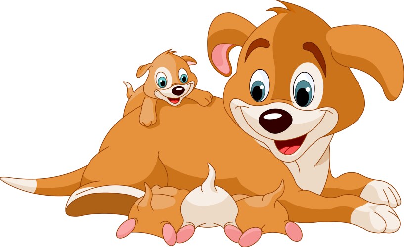 Cartoon mother dog with her cute puppies Vector Image