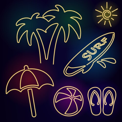 Surf neon icons Royalty Free Vector Image - VectorStock