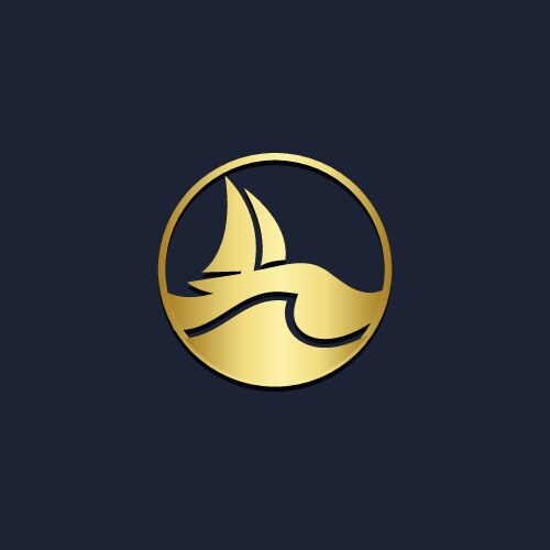 Sailing boat star compass gold logo Royalty Free Vector