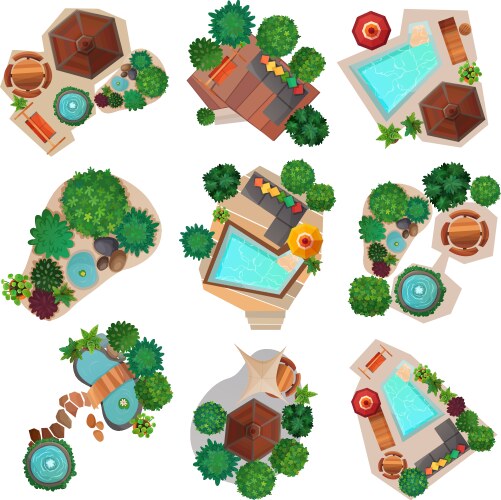 City of a top view from the rooftops trees cars Vector Image