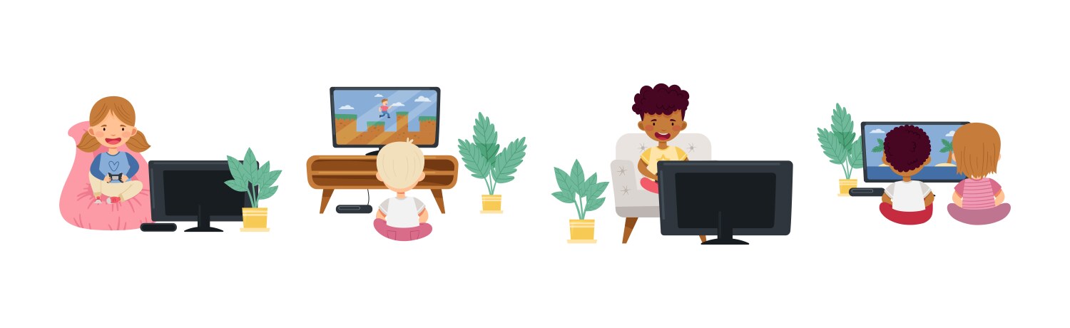 Kids playing video games with gamepad Royalty Free Vector