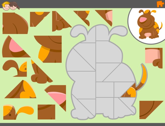 Jigsaw puzzle activity with dog Royalty Free Vector Image