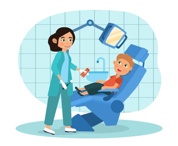 Cartoon dentist with dental forceps poster Vector Image