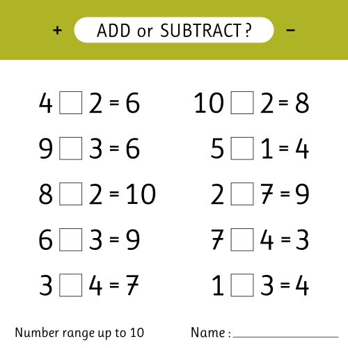 Addition and subtraction number range up to 100 Vector Image