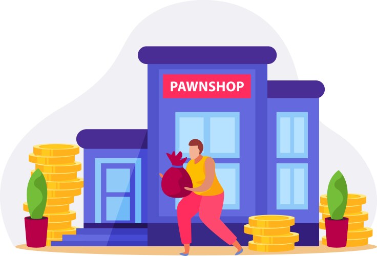 Pawn shop set flat isolated Royalty Free Vector Image