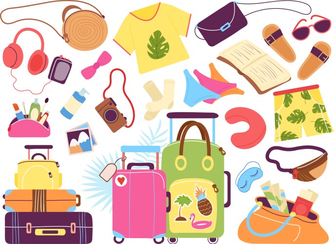 Vintage suitcases set travel Royalty Free Vector Image