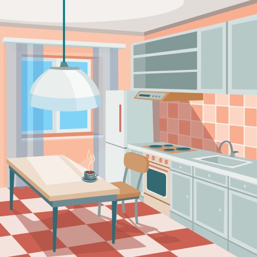 Cartoon modern kitchen interior background Vector Image