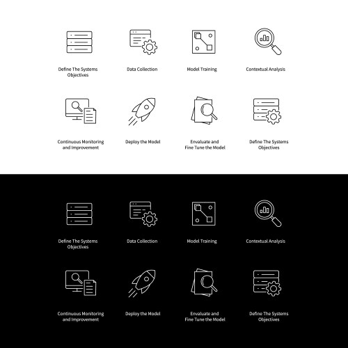 Adaptive ai solutions icon set enhance Royalty Free Vector