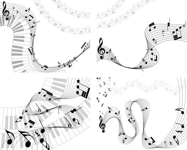 Abstract music staves with notes Royalty Free Vector Image