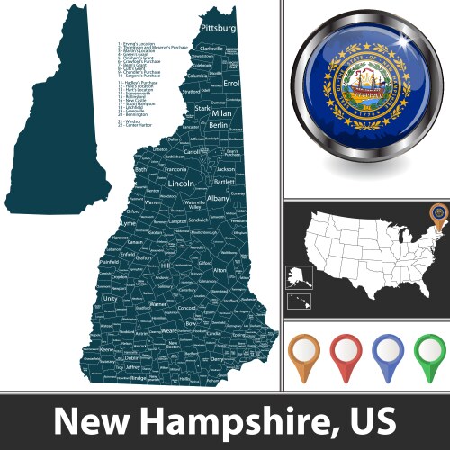 Map of new hampshire with seal Royalty Free Vector Image